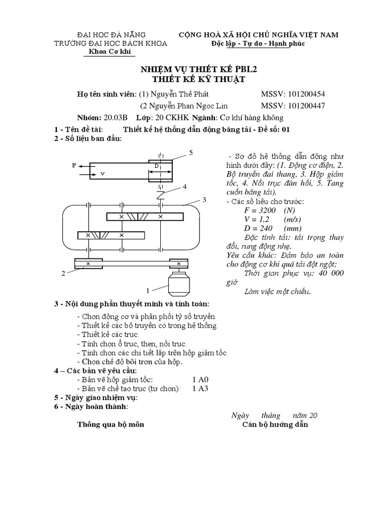 Đề bài PBL2 Thiết kế kỹ thuật - 20.03B | PDF