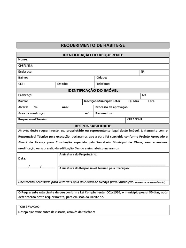 Modelo de Requerimento de Habite-Se | PDF