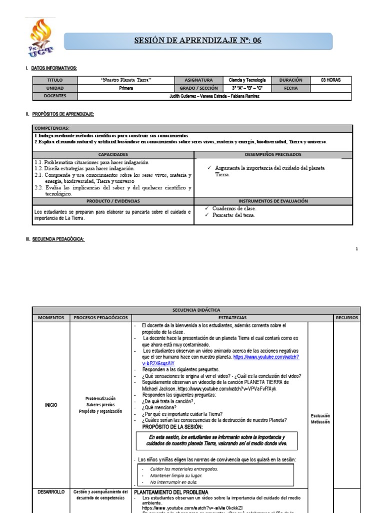 Sesión N6 - La Tierra | PDF | Evaluación | Aprendizaje