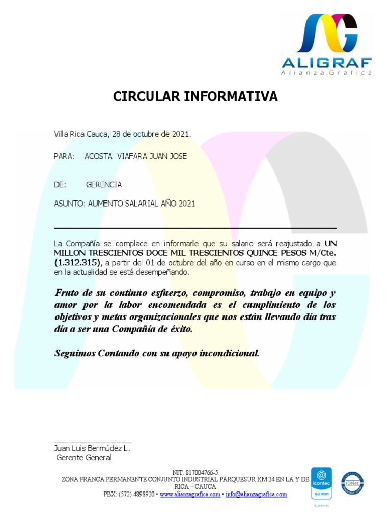 Circular Informativa Aumentos | PDF | Comunicación humana | Comunicación