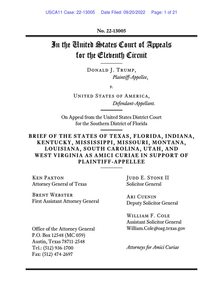 No 22-13005 Special Master CA11 Amicus Brief of Texas, Florida Et Al ...