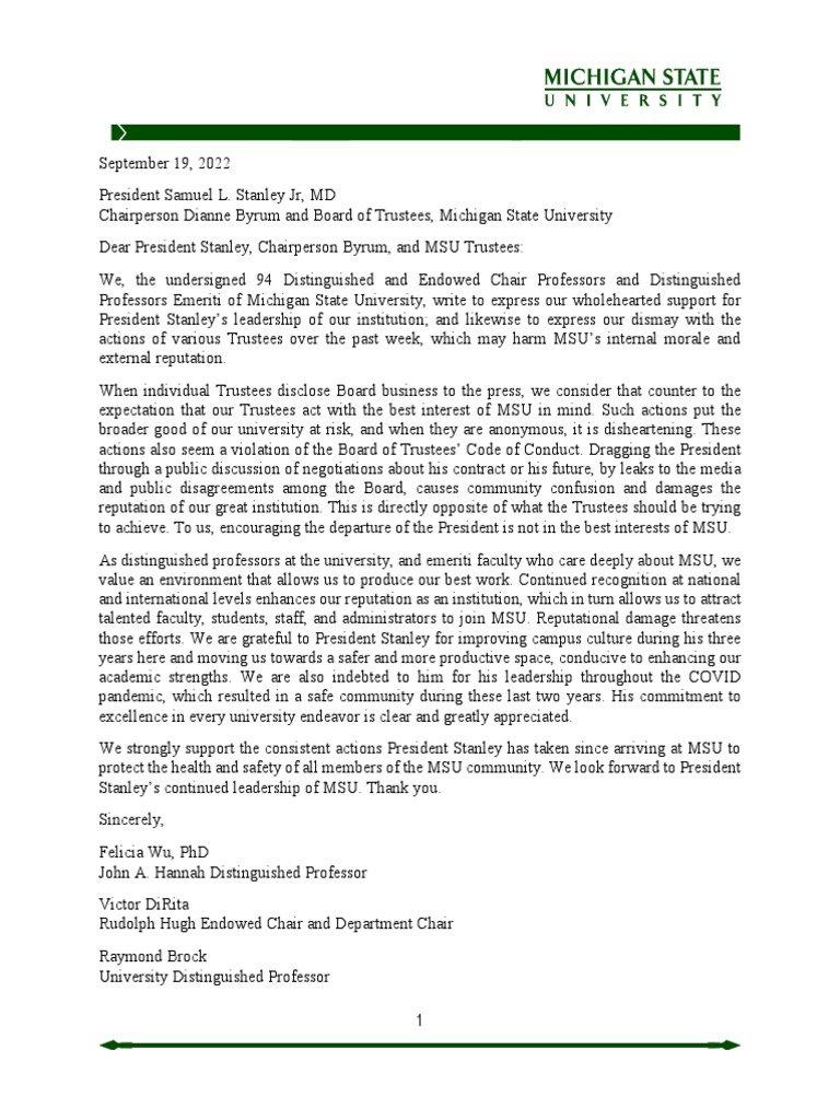 Distinguished Endowed Professors President BoT Letter | PDF | Michigan ...