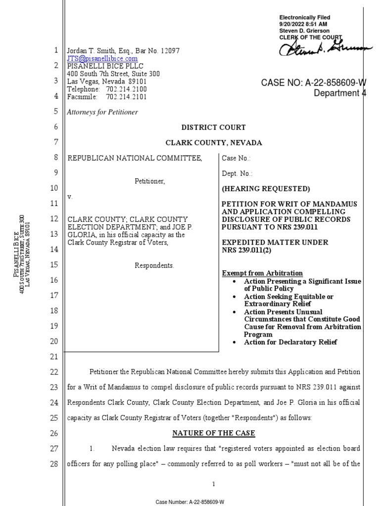 RNC v. Clark County | PDF | Mandamus | Discovery (Law)