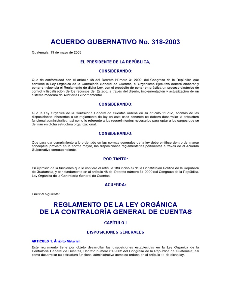 Acuerdo Gubernativo 318-2003 | PDF | Auditoría | Regulación