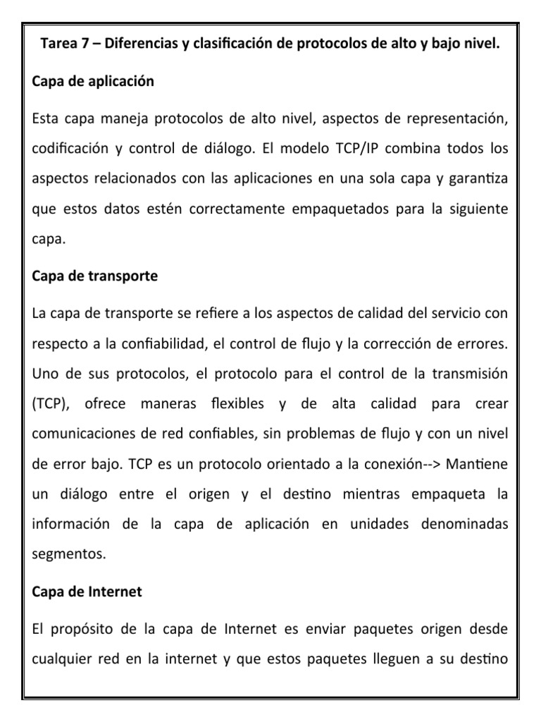 TSRC Diferencias y Clasificacion de Protocolos de Alto y Bajo Nivel | PDF | Protocolos de ...