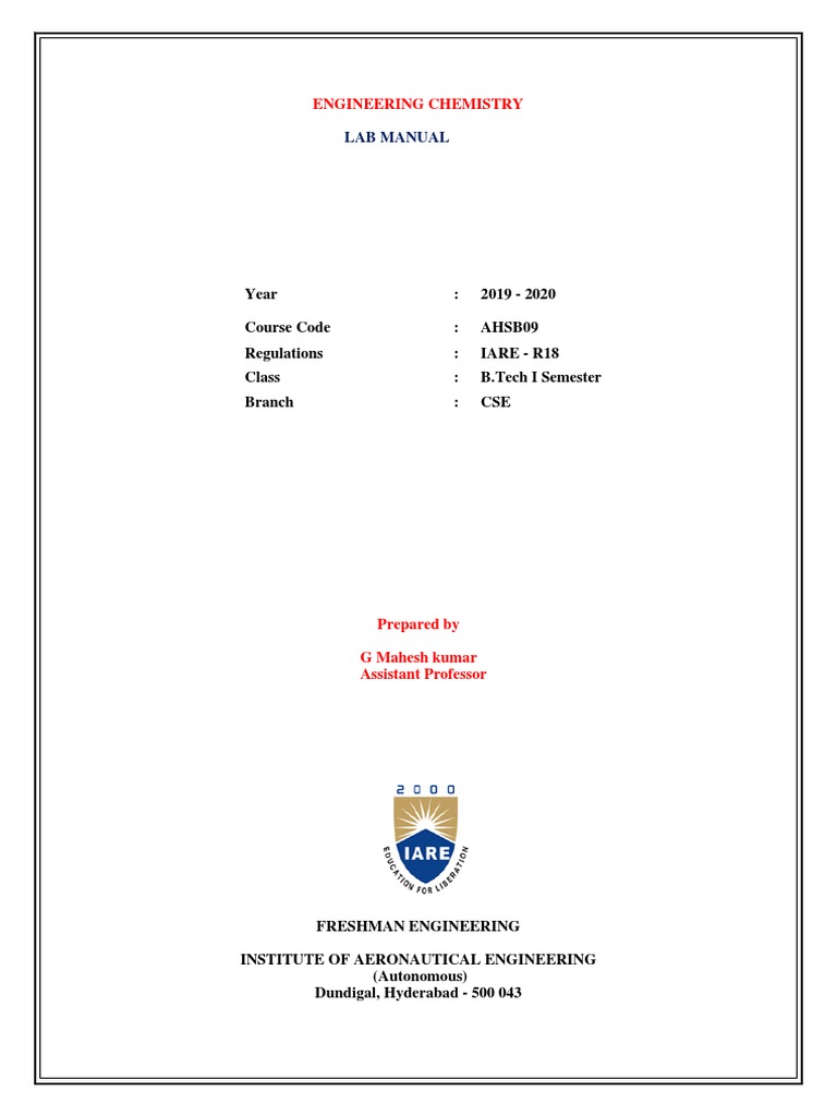 Cse Engineering Chemistry Laboratory Lab Manual | PDF | Titration ...