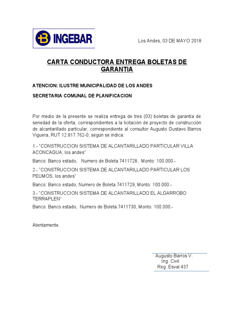 Carta Conductora Entrega Boletas de Garantia | PDF | Derecho