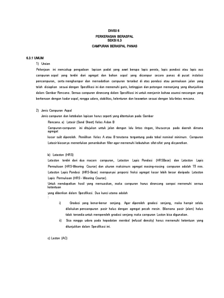 Spek Tek Divisi. 6 Perkerasan Aspal | PDF