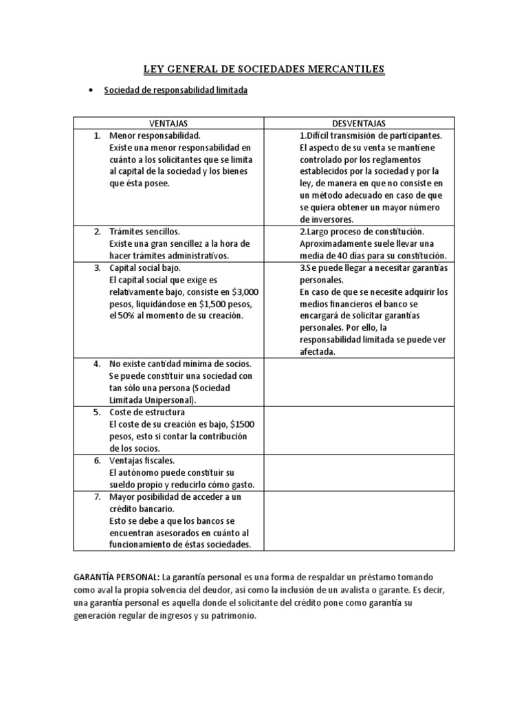 Sociedad de Responsabilidad Limitada, Ventajas y Desventajas. | PDF | Sociedad | Business