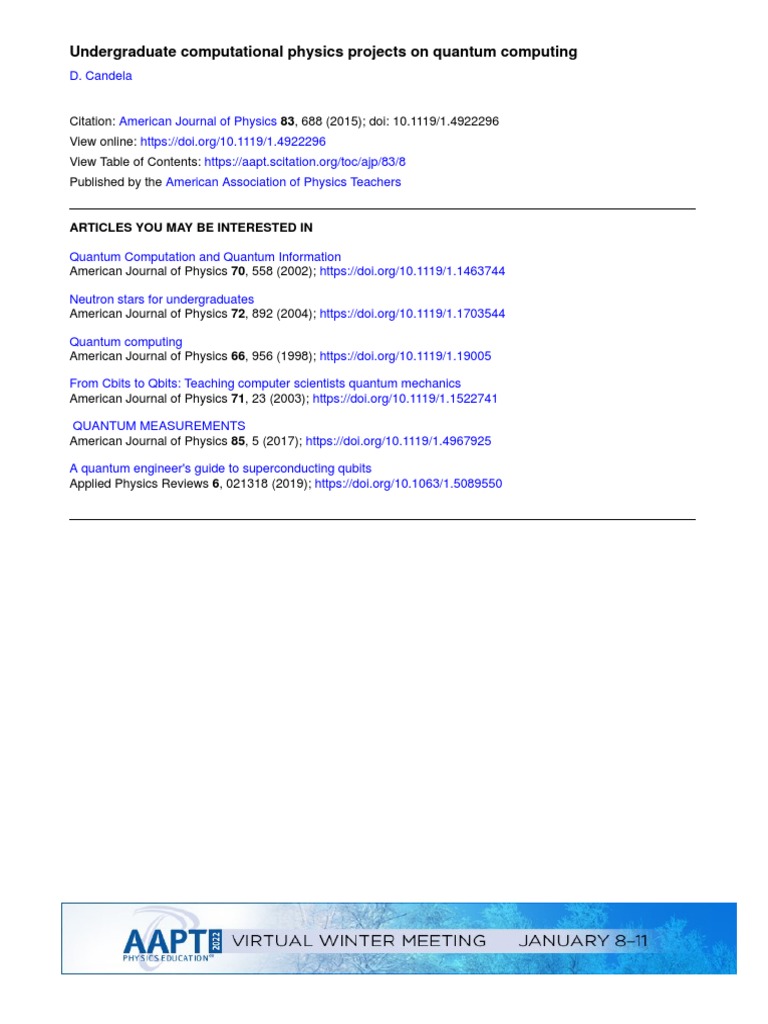 Undergraduate Computational Physics Projects On Quantum Computing | PDF | Quantum Computing ...