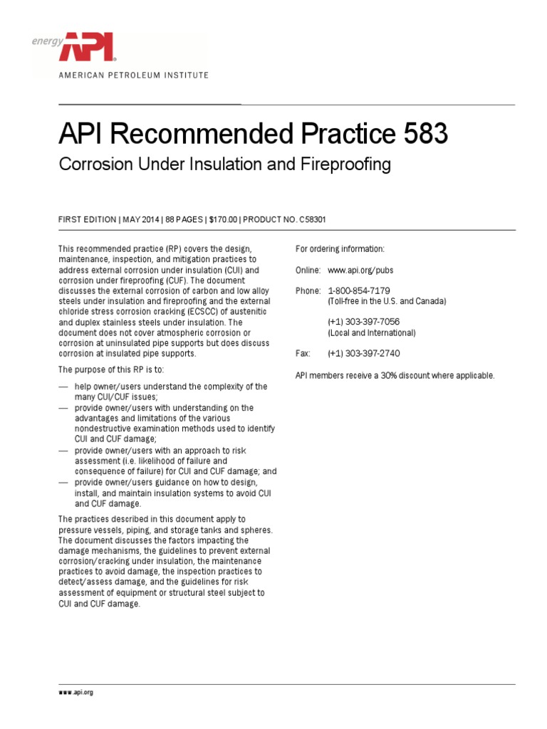 API Recommended Practice 583: A Comprehensive Guide to Preventing Corrosion Under Insulation and ...