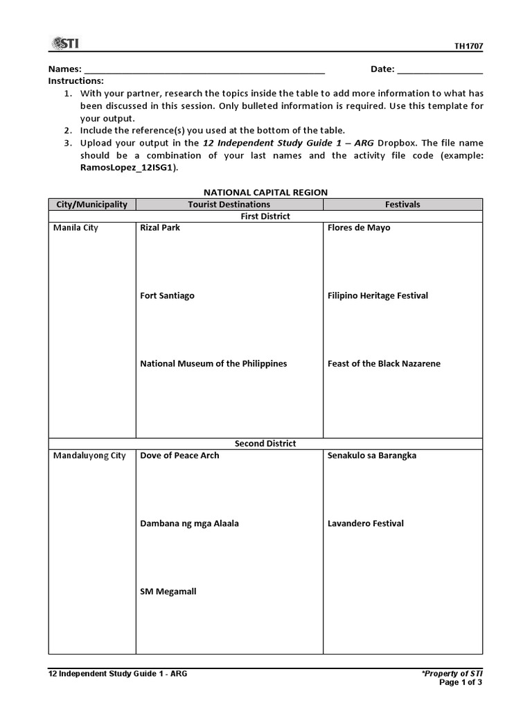 12 Independent Study Guide 1 - ARG | PDF | Philippines | Metro Manila