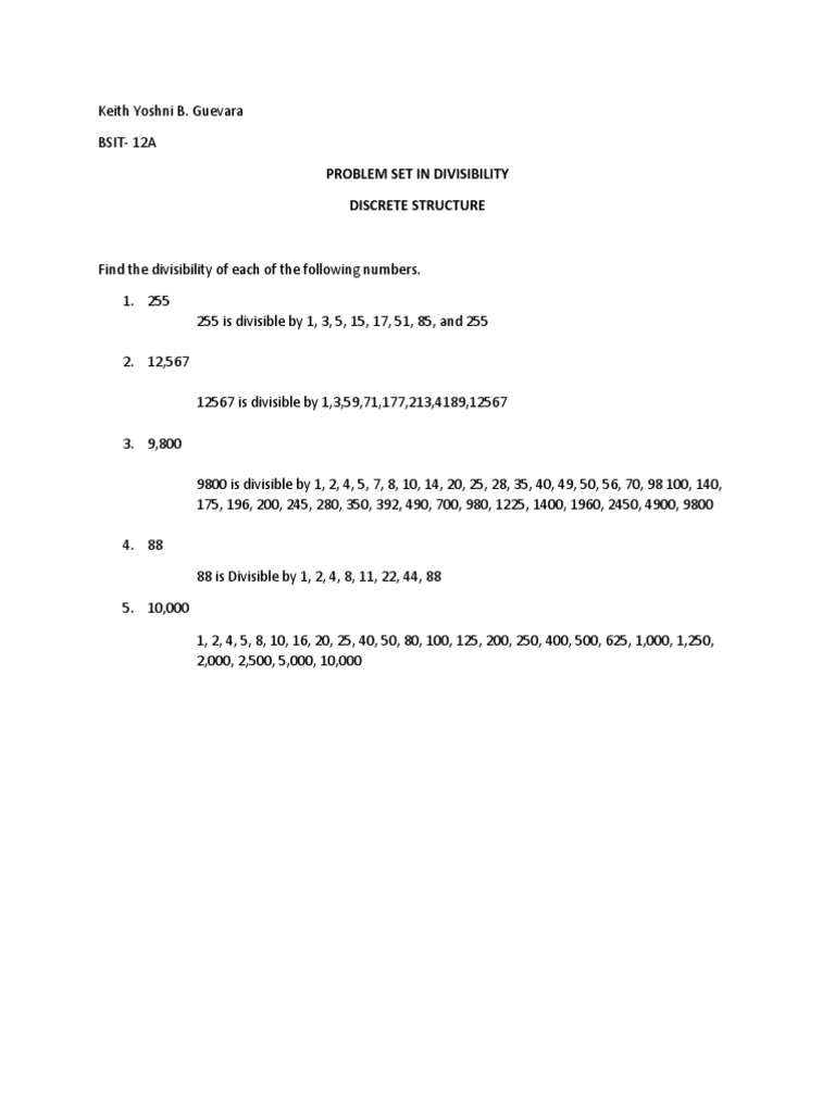 Problem Set in Divisibility | PDF | Discrete Mathematics | Division ...