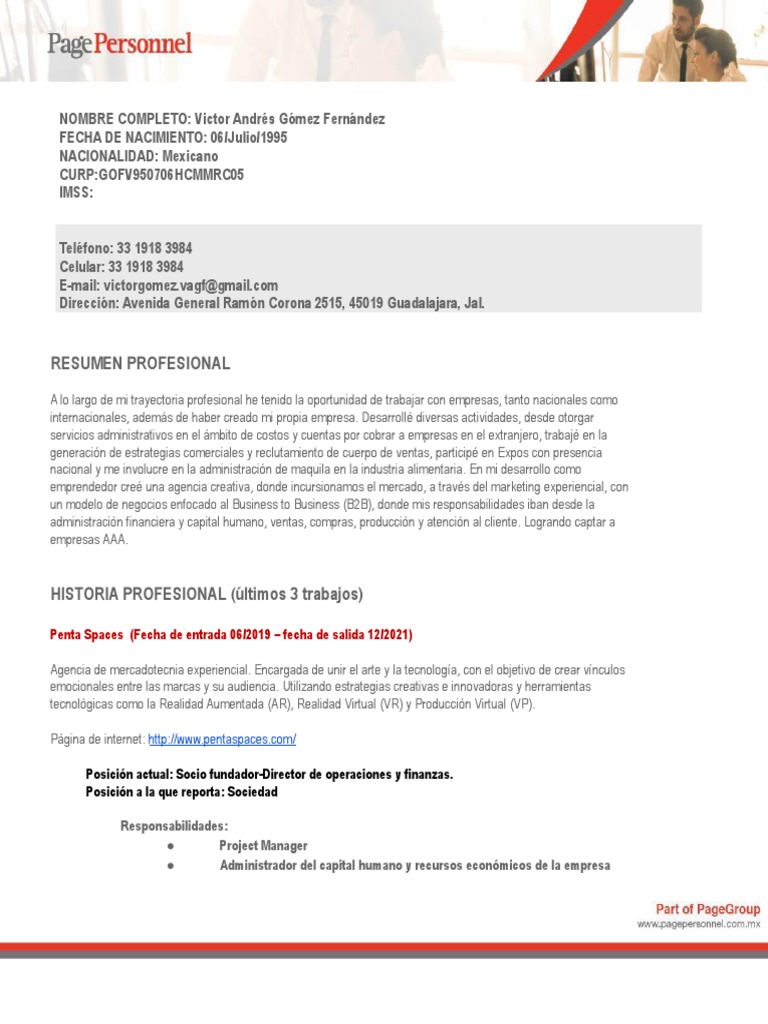 Machote Formato CV PP - Victor Gómez | PDF | Marketing | Business