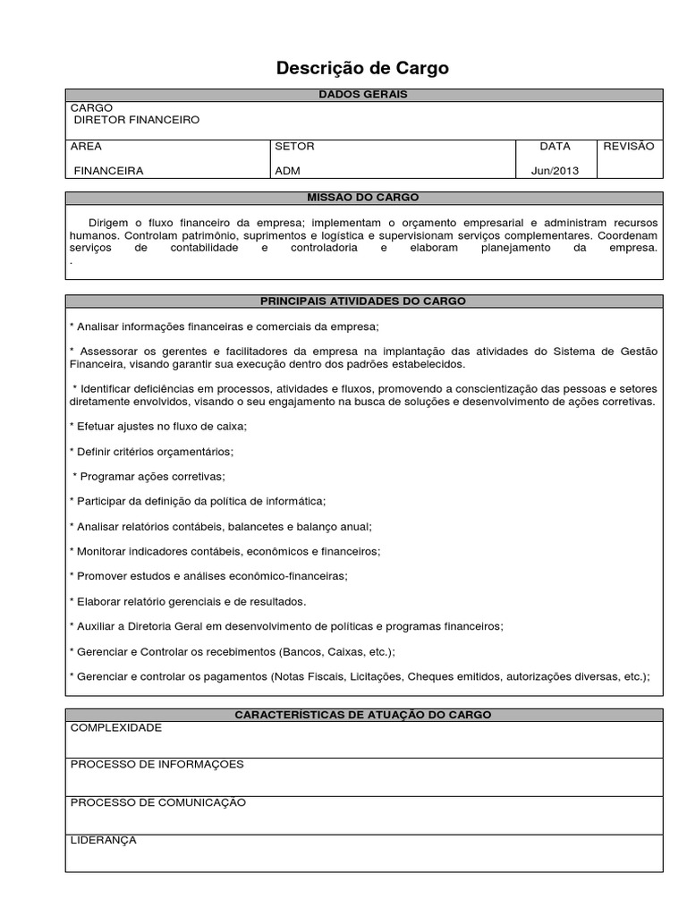 Modelo de Descrição de Cargos | PDF | Contabilidade | Economias