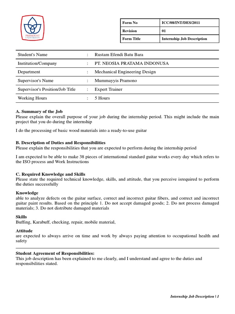 Internship Job Description 003201900015 | PDF