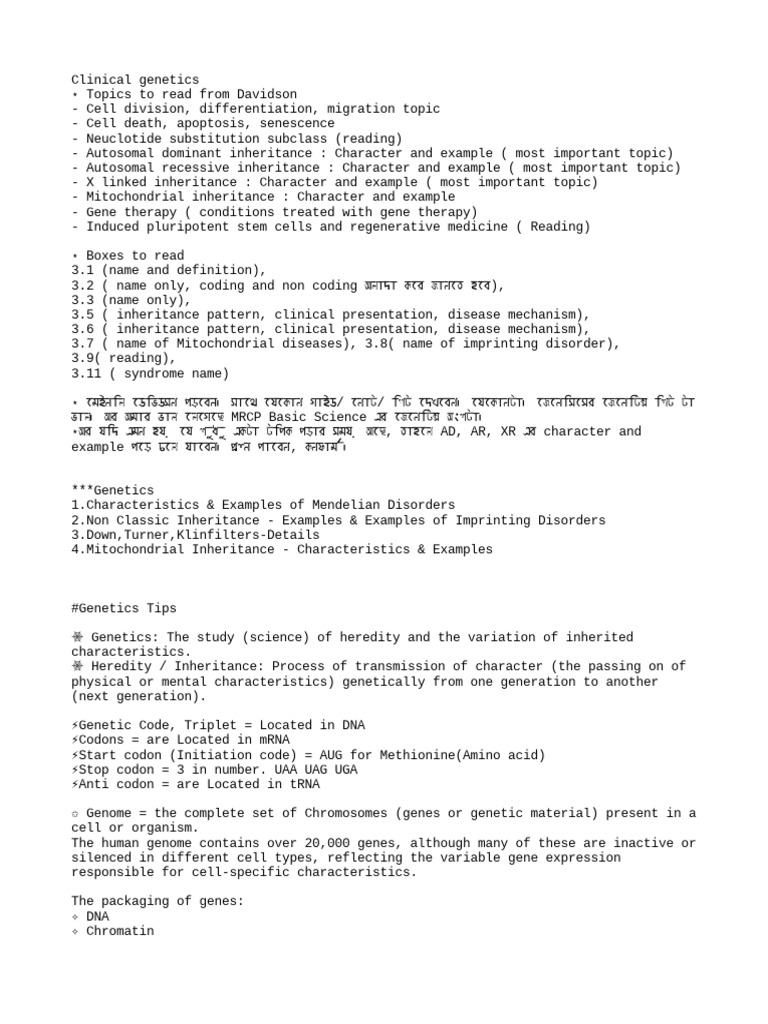 Genetics Notes | PDF | Genetic Code | Genetic Disorder