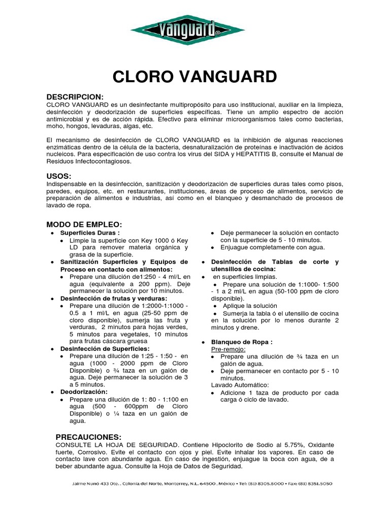 Vanguard Cloro | PDF | Agua | Cloro