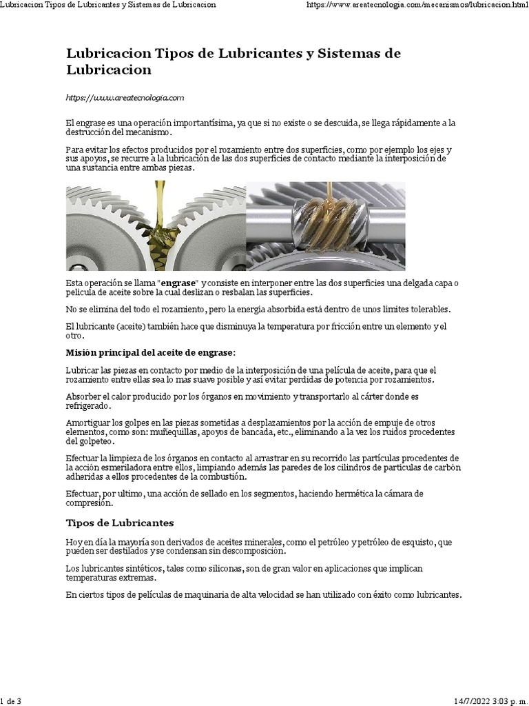 Lubricacion Tipos de Lubricantes y Sistemas de Lubricacion | PDF ...