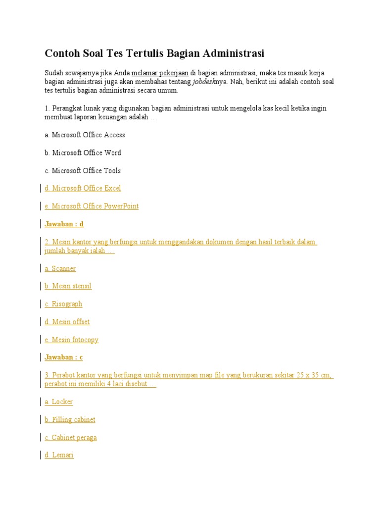 Contoh Soal Tes Administrasi Tertulis | PDF | Karier & Perkembangan | Seni