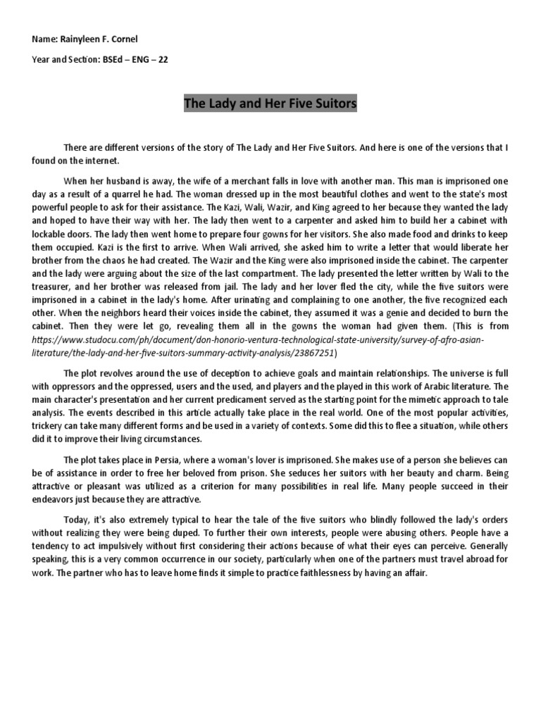 The Lady and Her Five Suitors Analysis | PDF