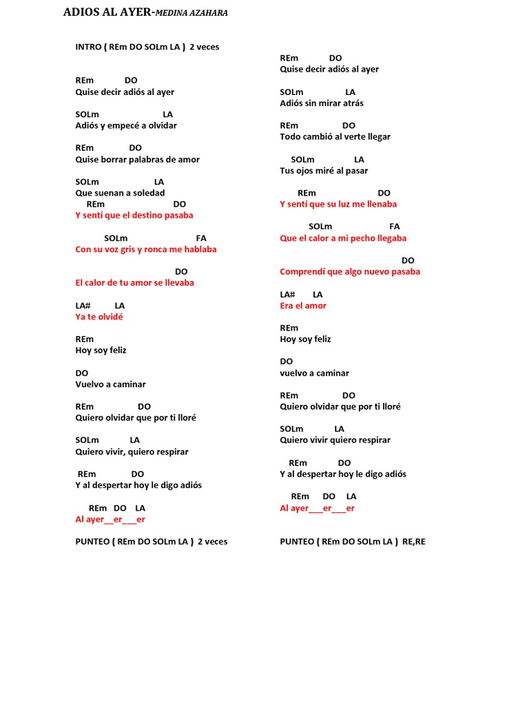 Letras y acordes de "Adiós al Ayer" | PDF