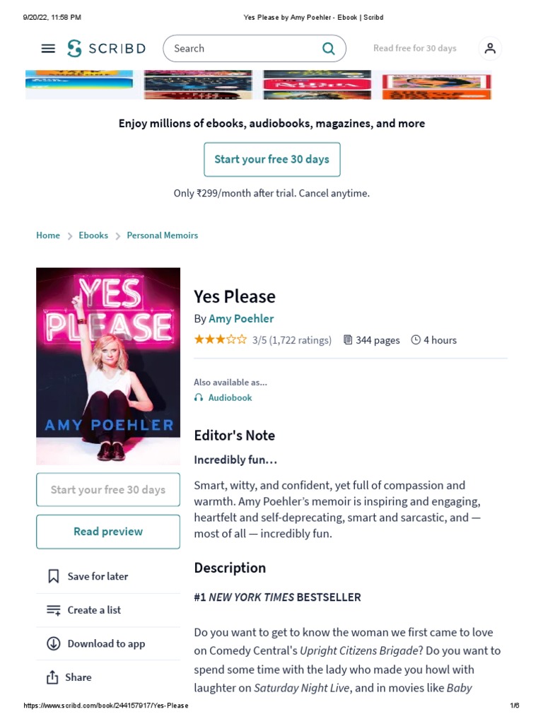 Yes Please by Amy Poehler - Ebook - Scribd | PDF | Scribd | Books
