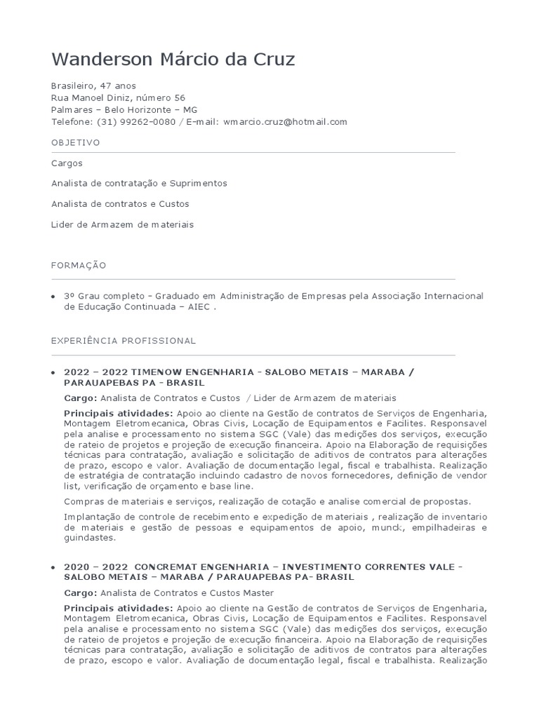 Currículum Wanderson Cruz 2307 | PDF