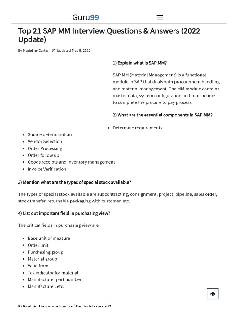 Top 21 Sap Mm Interview Questions And Answers 2022 Update Pdf