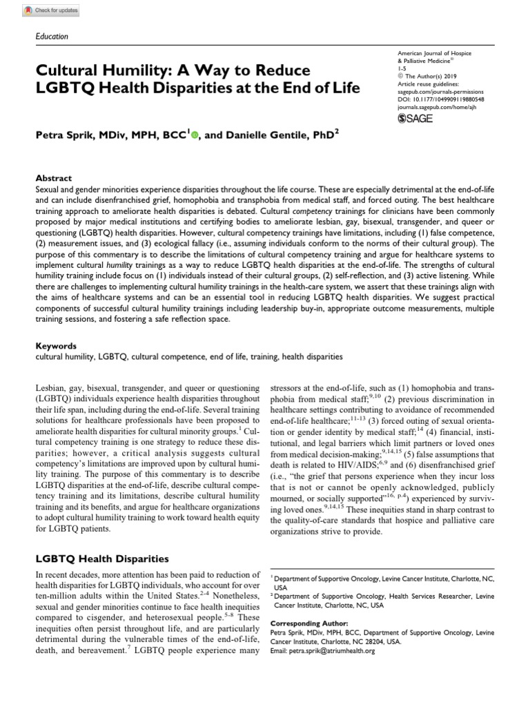 Cultural Humility A Way To Reduce LGBTQ Health Disparities at The End ...