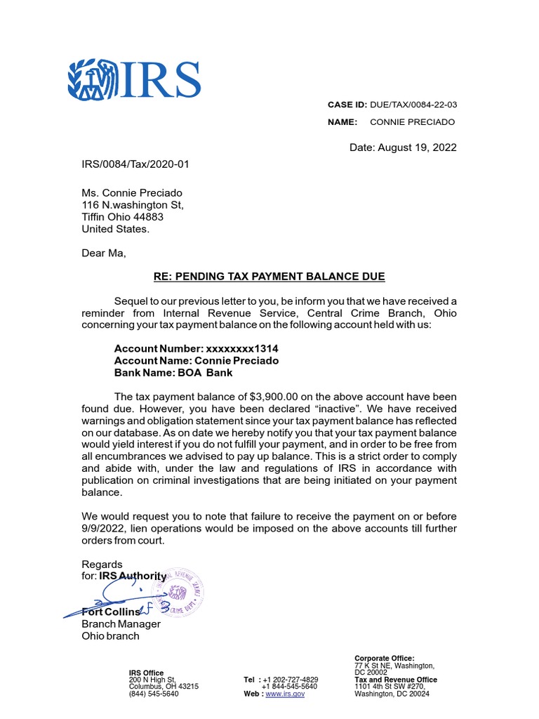 IRS LETTER_BALANCE DUE | PDF