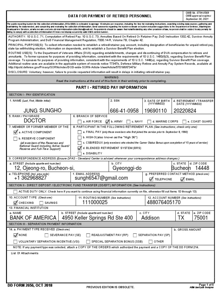 DD Form 2656: Retired Pay Information | PDF | Present Value | Retirement