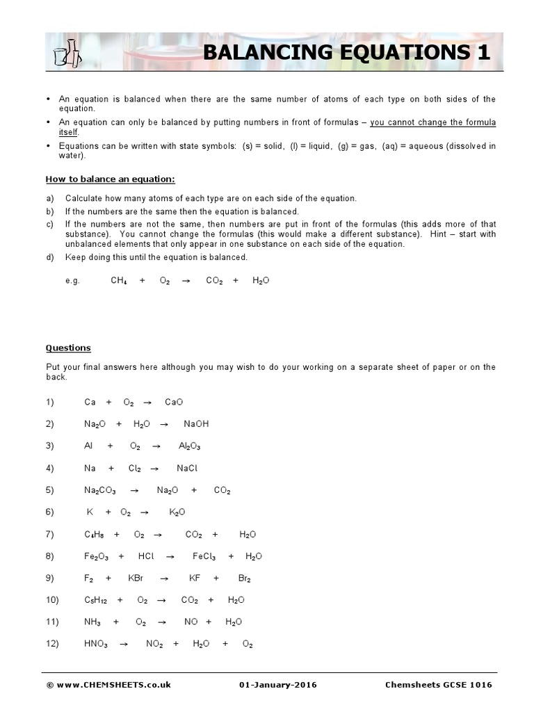 Chemsheets GCSE 1016 Balancing Equations 1 | PDF