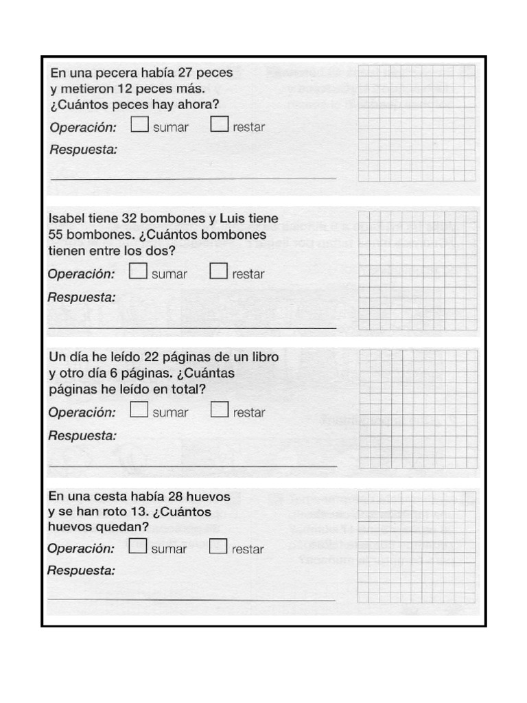 Matemáticas - Problemas de Suma y Resta - Decenas y Unidades | PDF