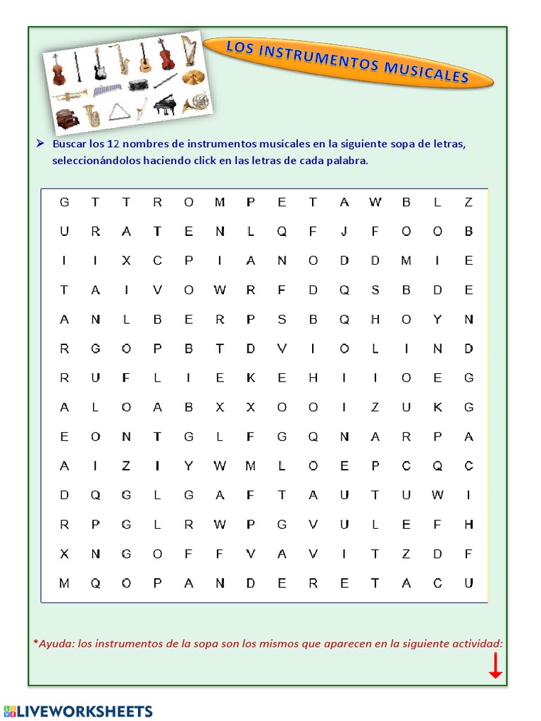 Sopa Letras Instrumentos Musicales | PDF