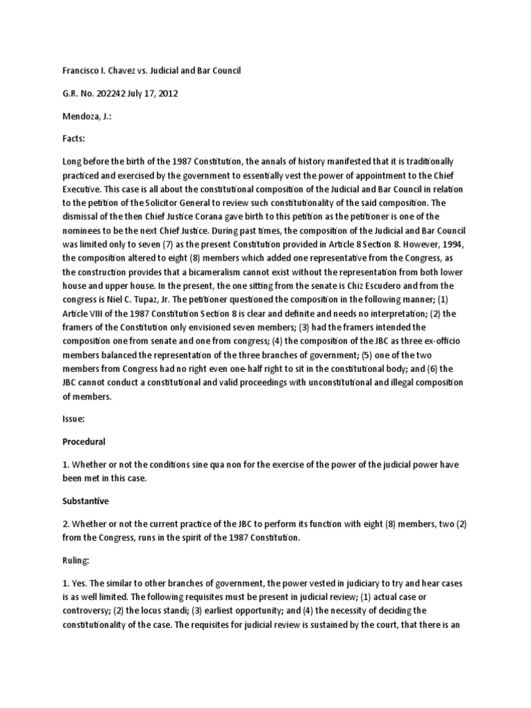 Chavez Vs JBC (Doctrine of Operative Fact) | PDF | Standing (Law ...