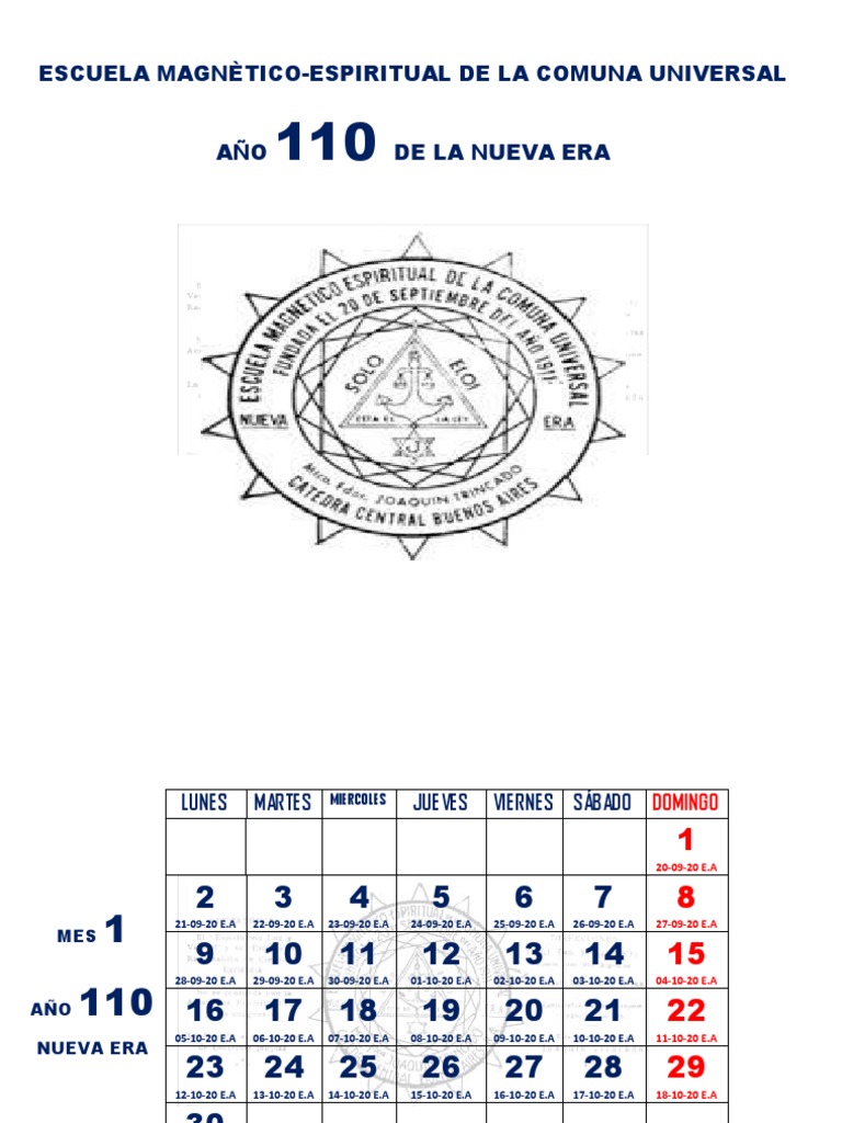 Calendario Año 110 de La Nueva Era... | PDF