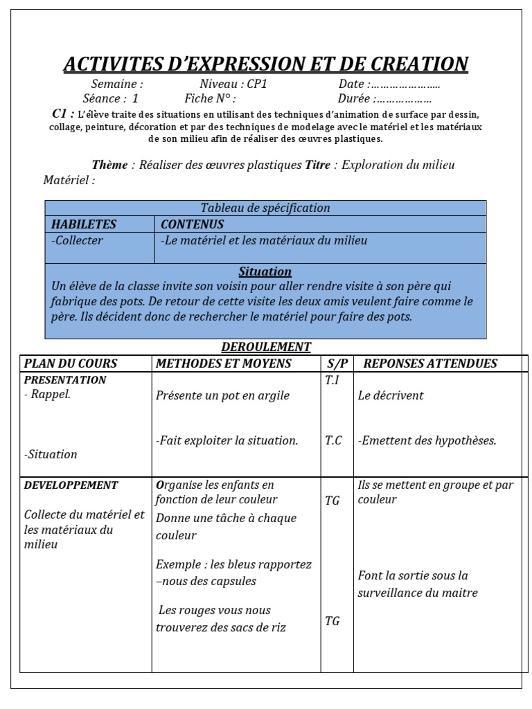 Fiche Aec CP1 | PDF | Dessin | Animation
