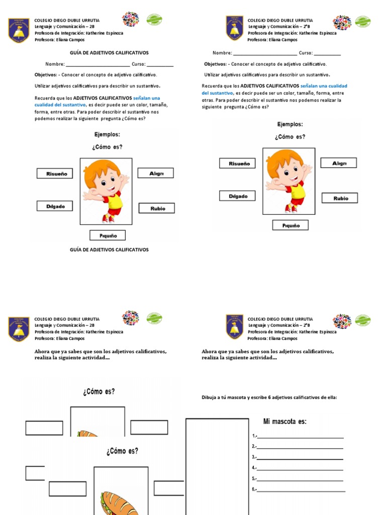 Guía de Adjetivos Calificativos | PDF | Adjetivo | Interpretación ...