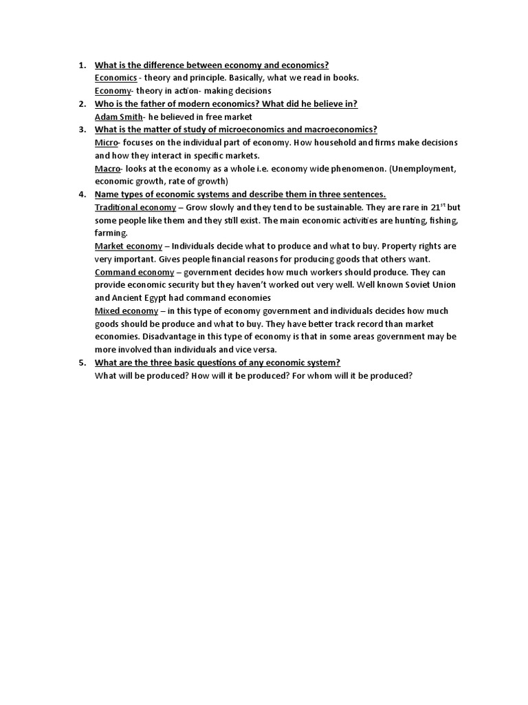 Otázky K Introduction To Economics, Different Types of Economic Systems ...