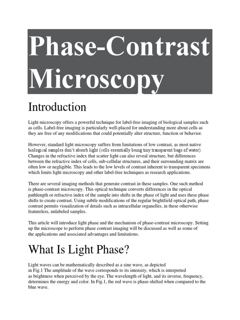 Phase Contrast Micros PDF | Download Free PDF | Microscopy | Optics