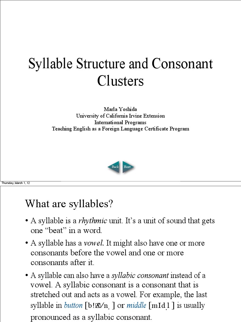 Syllable Structure and Consonant Clusters: An Analysis of Syllable ...