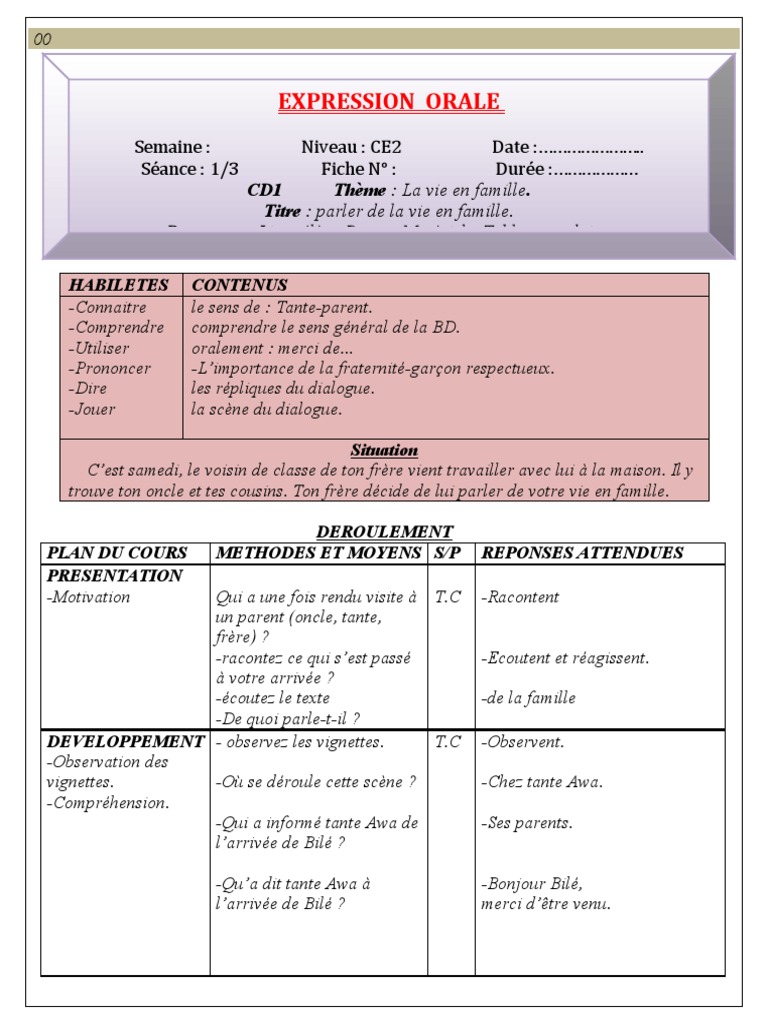 Fiche d'expression orale CE2 | PDF | Linguistique