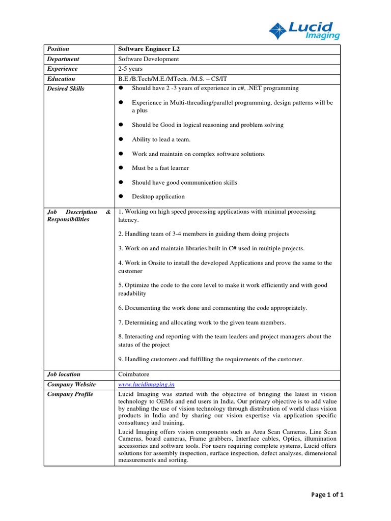 Lucid JD SoftwareEngineer L2 | PDF | Computer Programming | C Sharp (Programming Language)