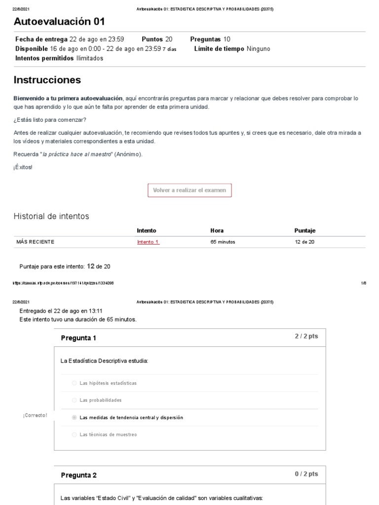 Autoevaluación 01 - Estadistica Descriptiva y Probabilidades (20375 ... Autoevaluación 01 - Estadistica Descriptiva y Probabilidades (20375 ...