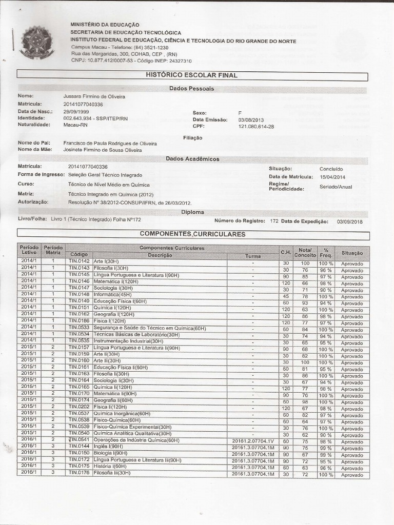Histórico Escolar Ensino Médio | PDF