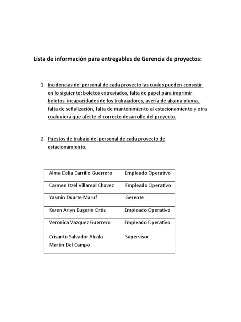 Lista de Entregables Por Proyecto | PDF