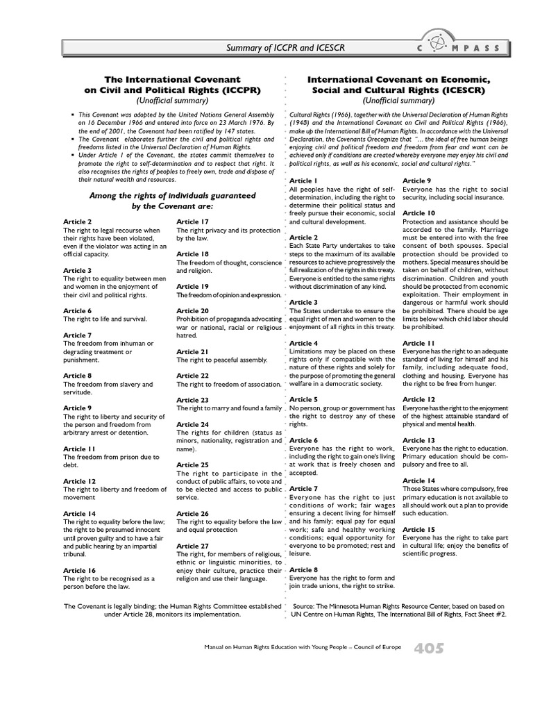 Summary of ICCPR & ICESCR | PDF | Human Rights | Government And Personhood