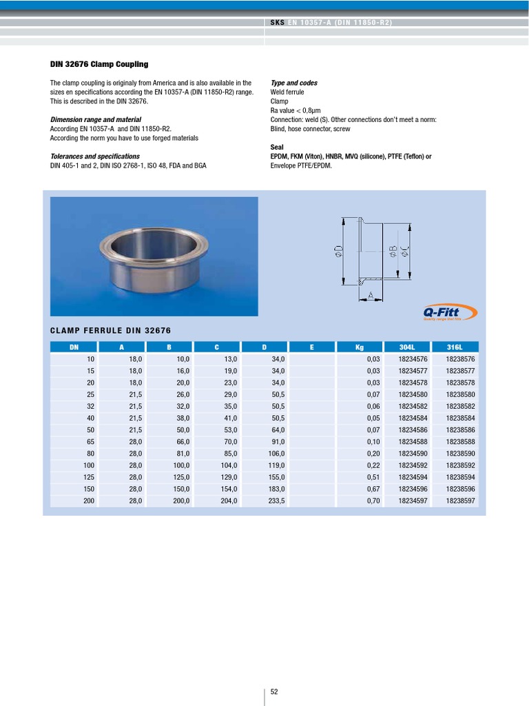 Especificações de Acoplamentos Clamp DIN 32676 e ISO 2852 | PDF | Tubo ...