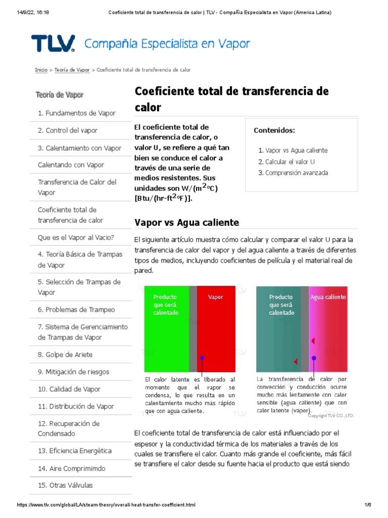 Coeficiente Total de Transferencia de Calor - TLV - Compañía Especialista en Vapor (America ...
